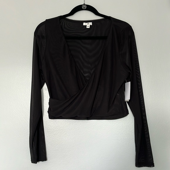 bp | Tops | Black Mesh Cross Over Bp Crop Top Nwt | Poshmark